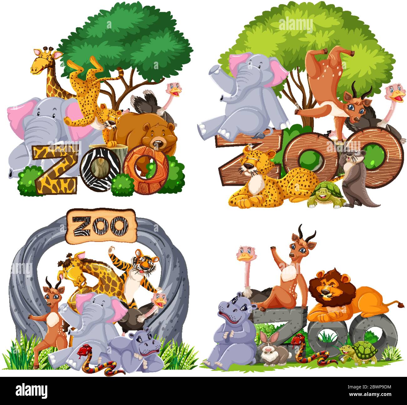 Set of zoo animals with banner illustration Stock Vector Image & Art ...