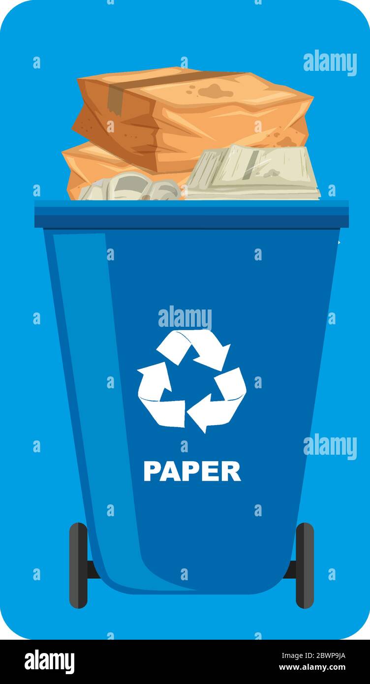 Blue recycle bins with recycle symbol on blue background illustration ...