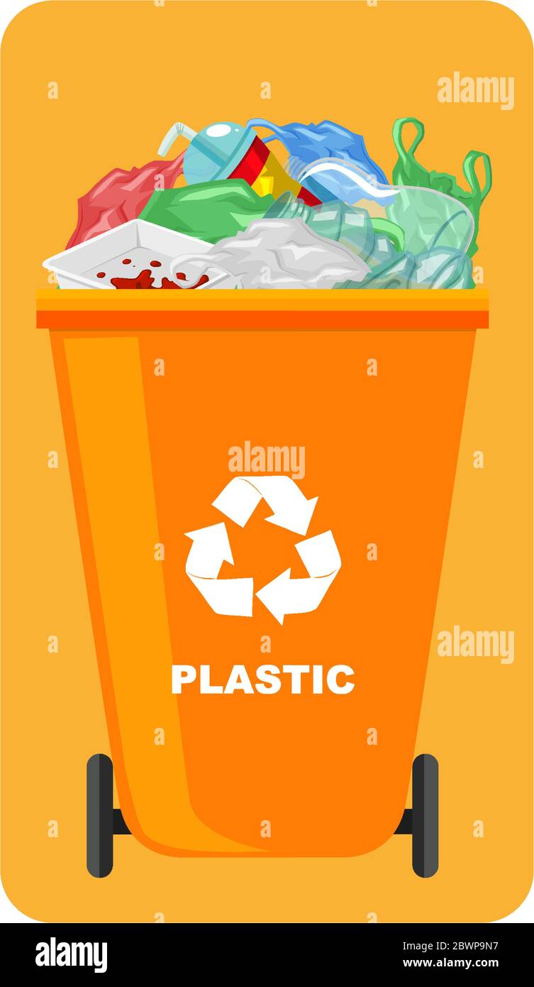 Orange recycle bins with recycle symbol on orange background ...
