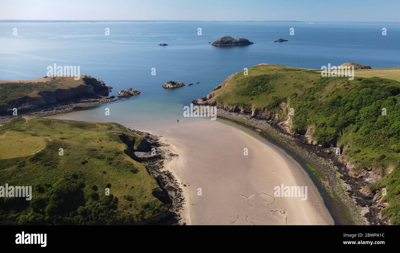 Aerial view of Solva harbour at low tide. Solva Pembrokeshire Wales UK ...