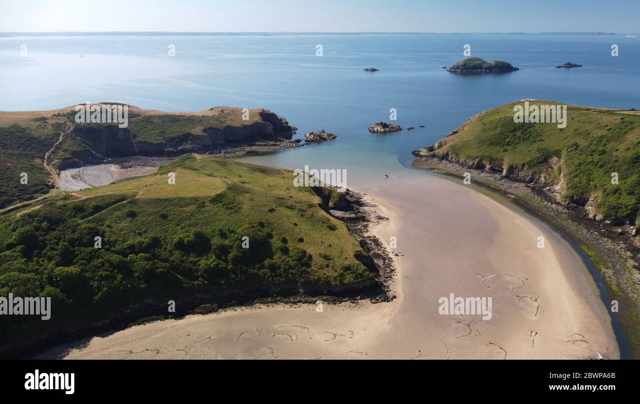 Aerial view of Solva harbour at low tide. Solva Pembrokeshire Wales UK ...