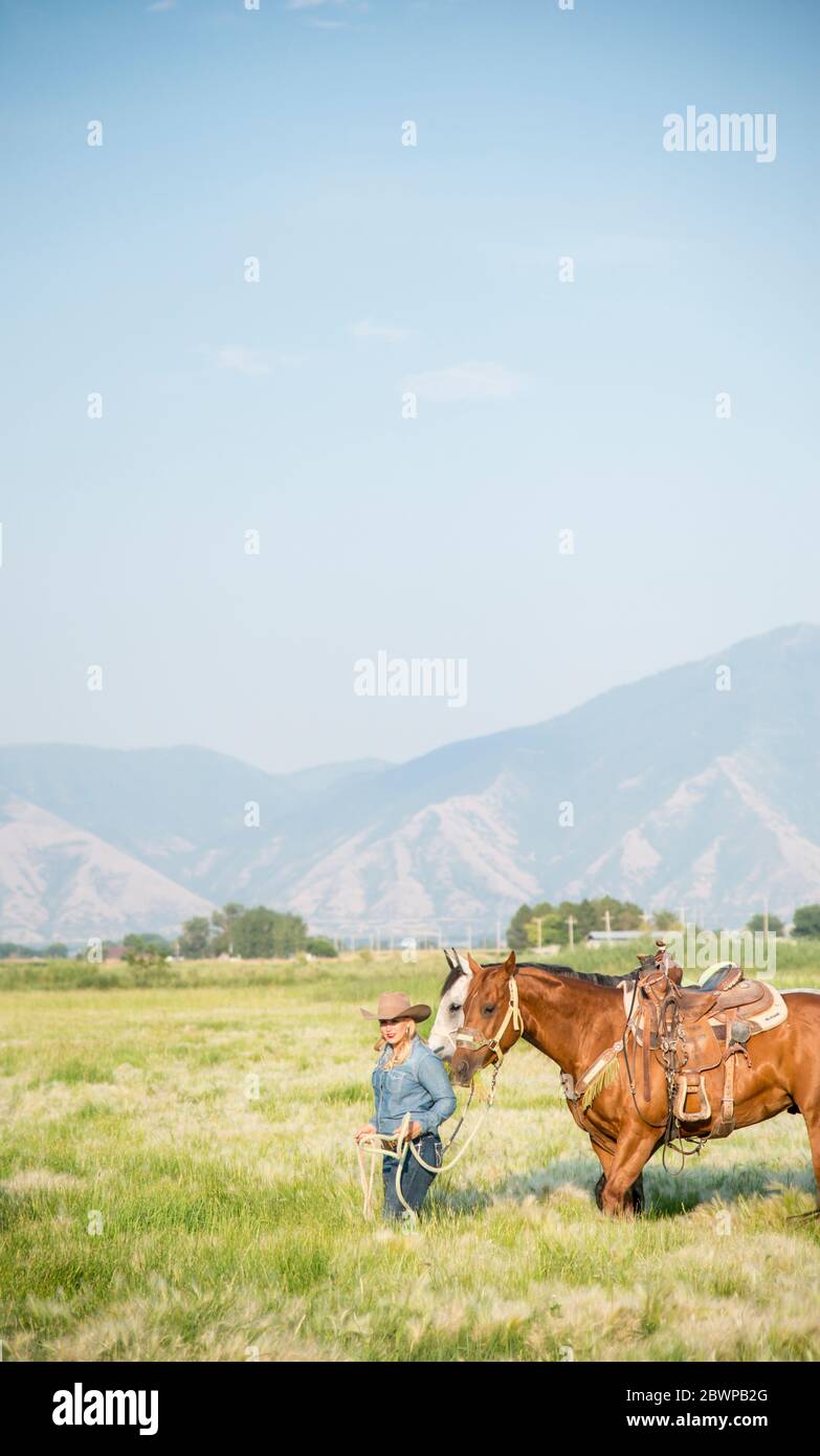 Cowgirls riding horses hi-res stock photography and images - Alamy