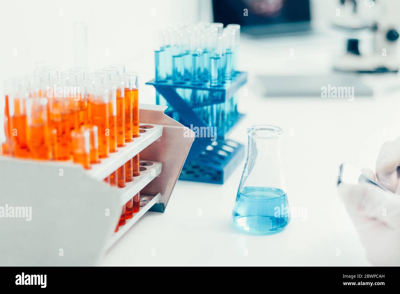 image of containers with test tubes on a table in the laboratory Stock ...