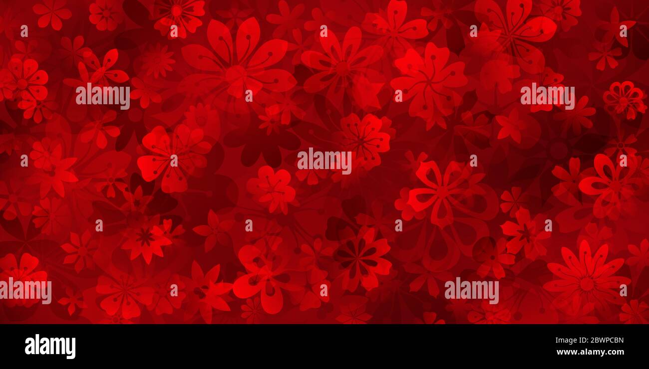 Spring background of various flowers in red colors Stock Vector Image ...