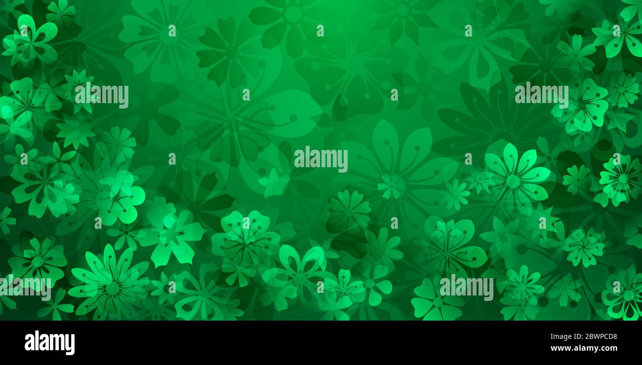Spring background of various flowers in green colors Stock Vector Image ...