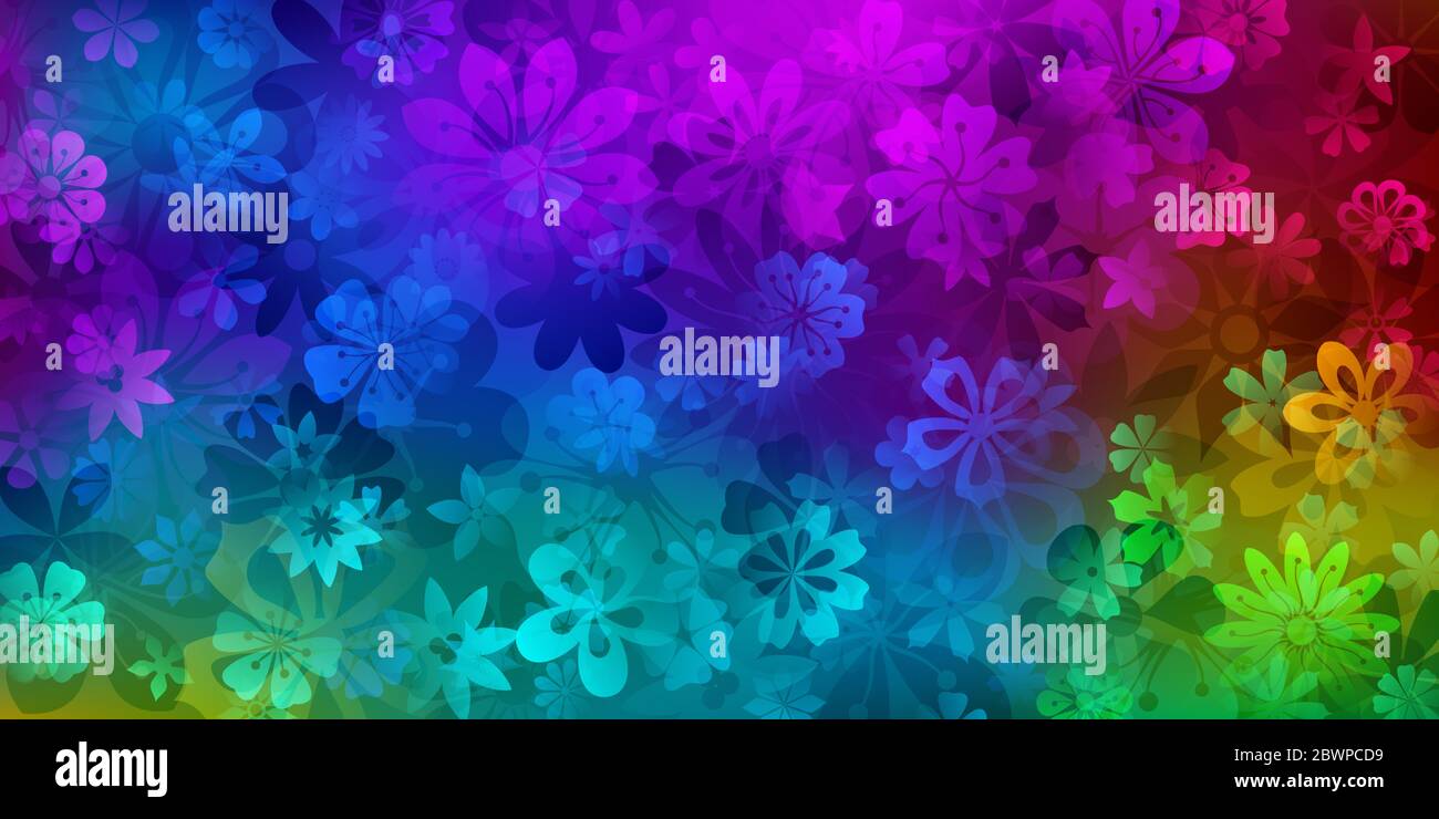 Spring background of various flowers in rainbow colors Stock Vector ...