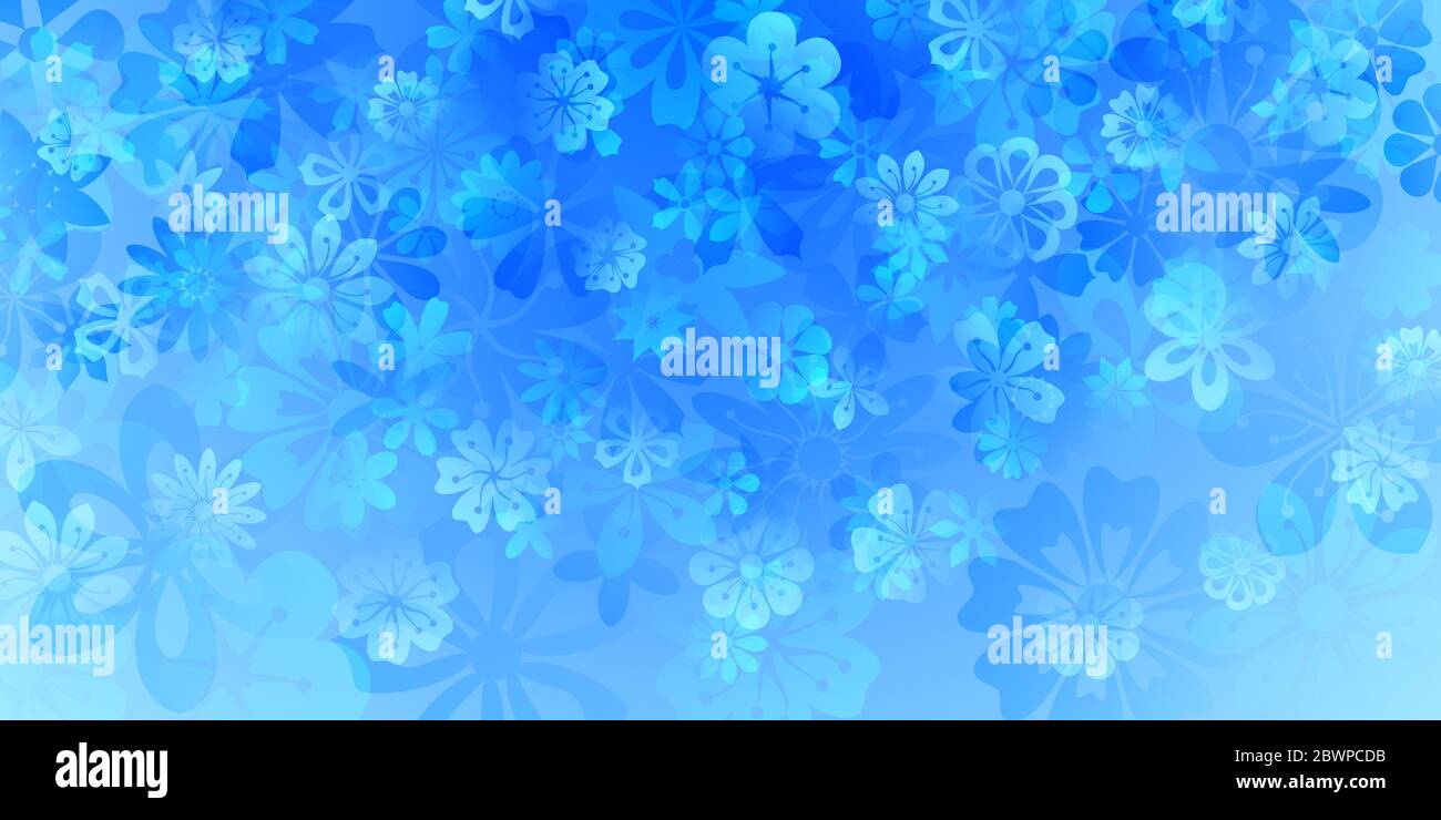 Spring background of various flowers in light blue colors Stock Vector ...