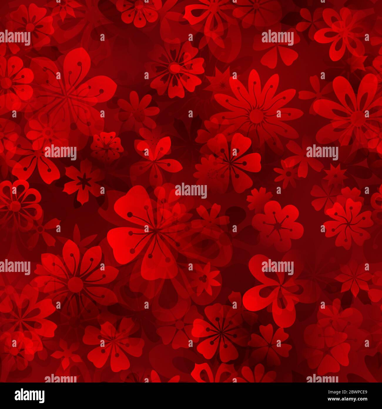 Spring seamless pattern of various flowers in red colors Stock Vector ...