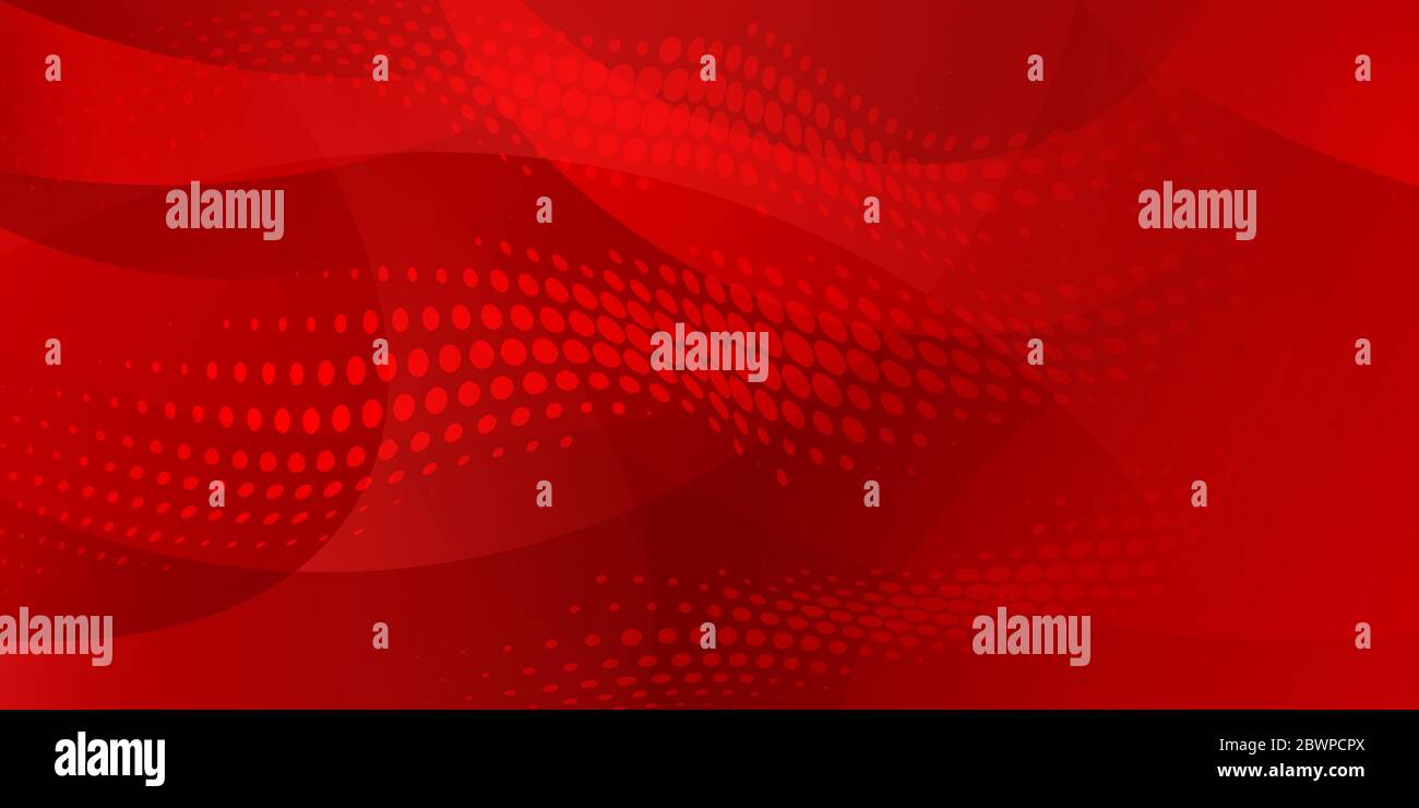 Abstract background made of halftone dots and curved lines in red ...