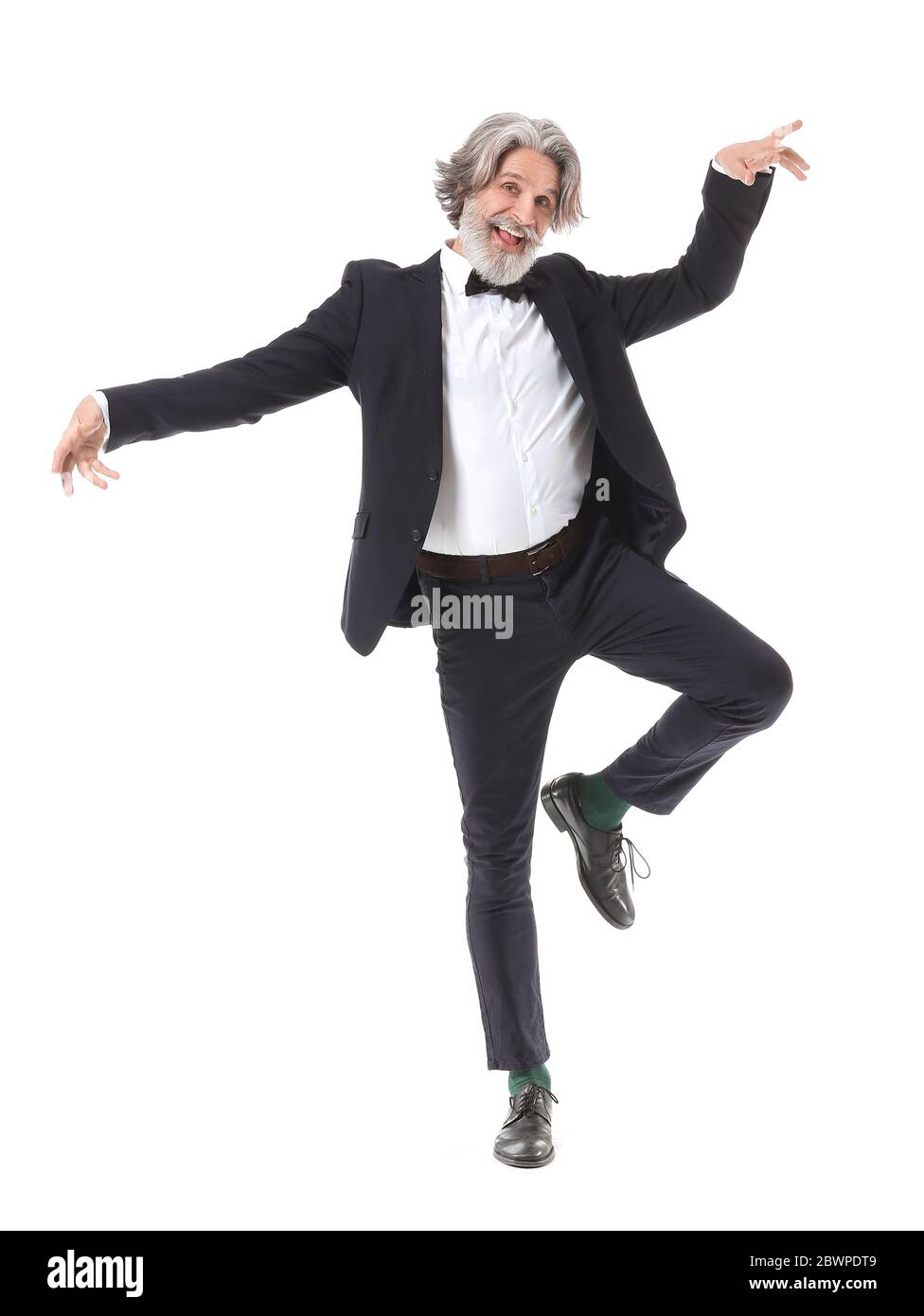 Cool senior man dancing against white background Stock Photo - Alamy