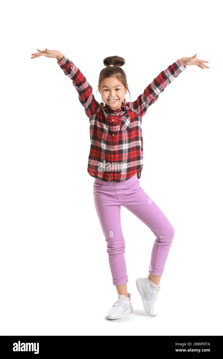 Cute dancing girl on white background Stock Photo - Alamy