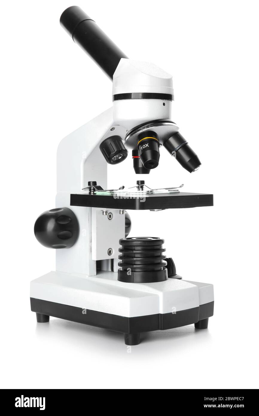 Modern microscope on white background Stock Photo - Alamy