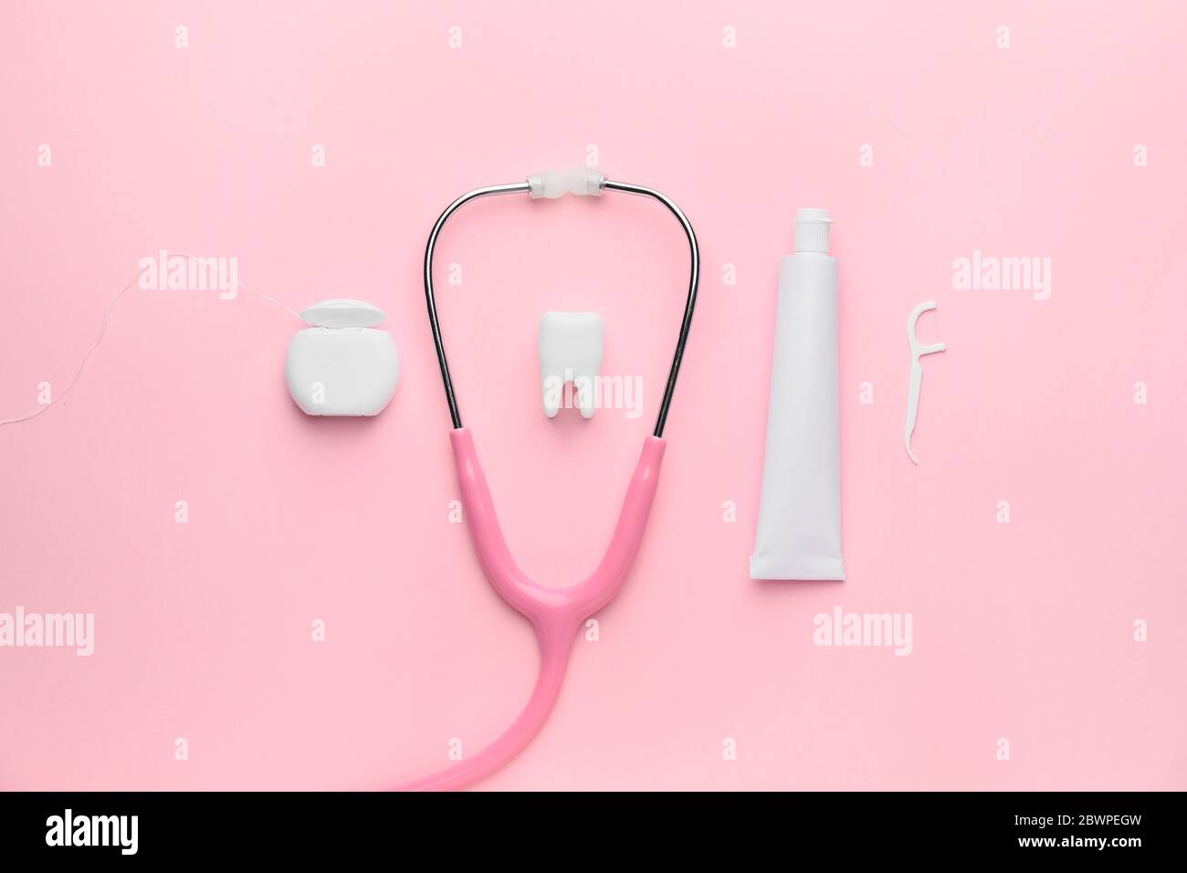 Set for oral hygiene with stethoscope on color background Stock Photo ...