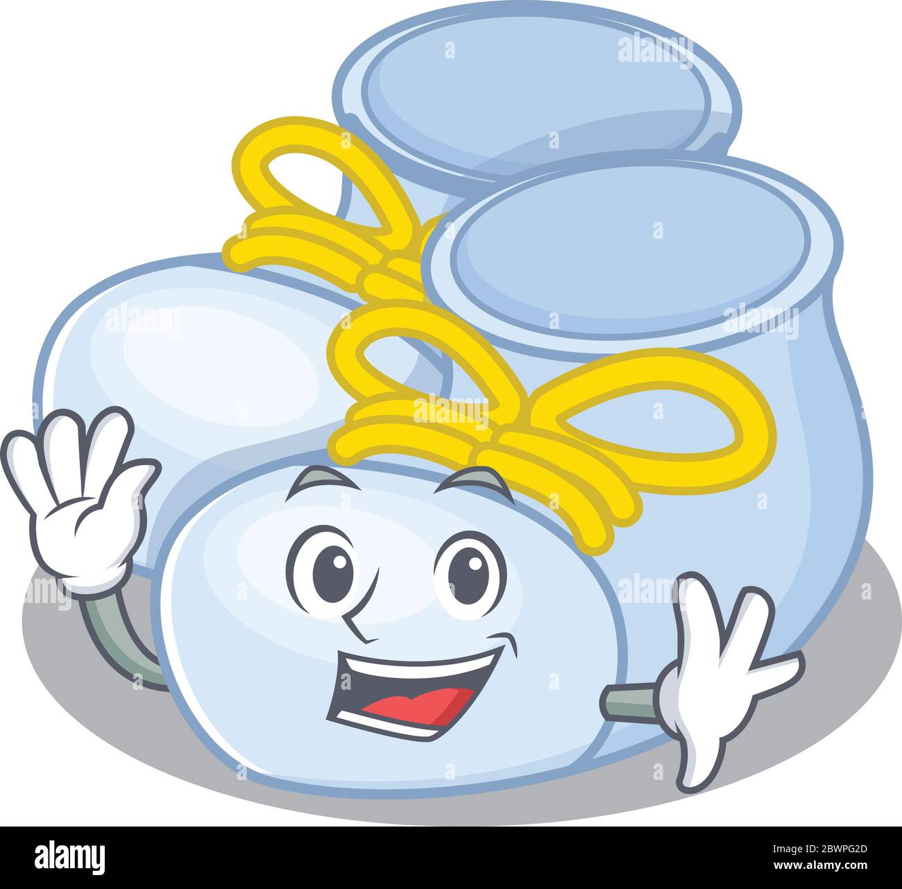 A charming baby boy boots mascot design style smiling and waving hand ...