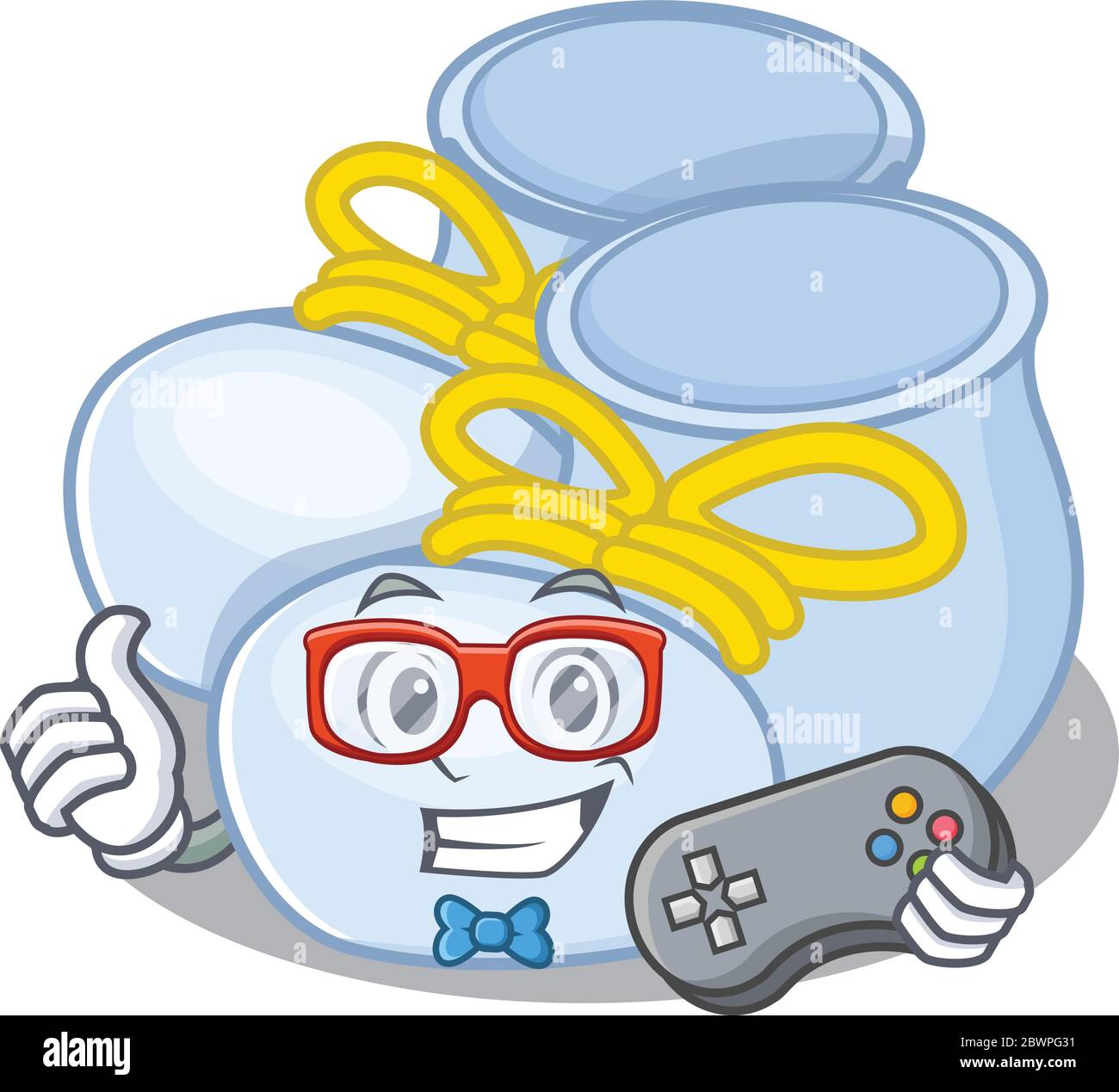 Mascot design style of baby boy boots gamer playing with controller ...