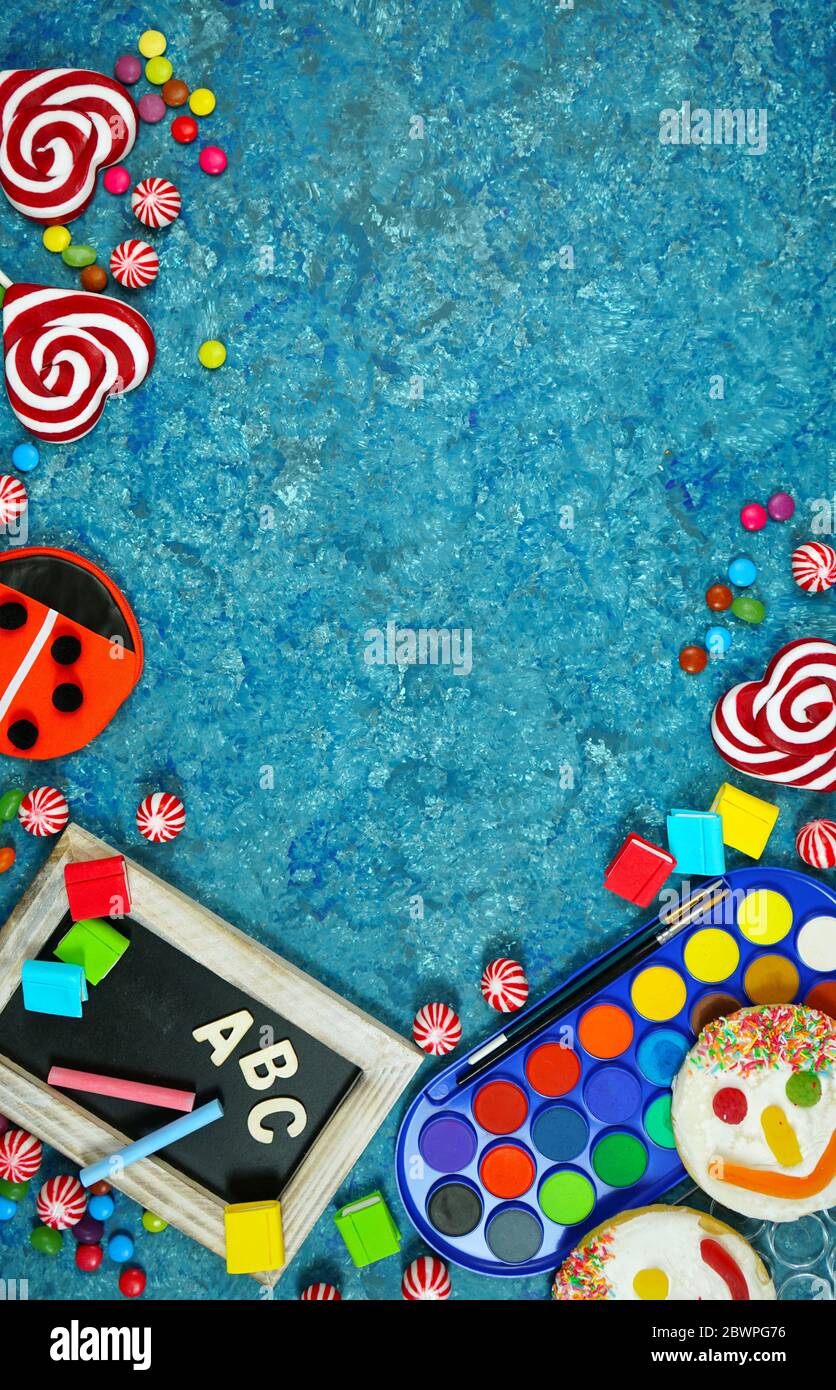 Colorful Back to School theme creative layout flat lay with school ...