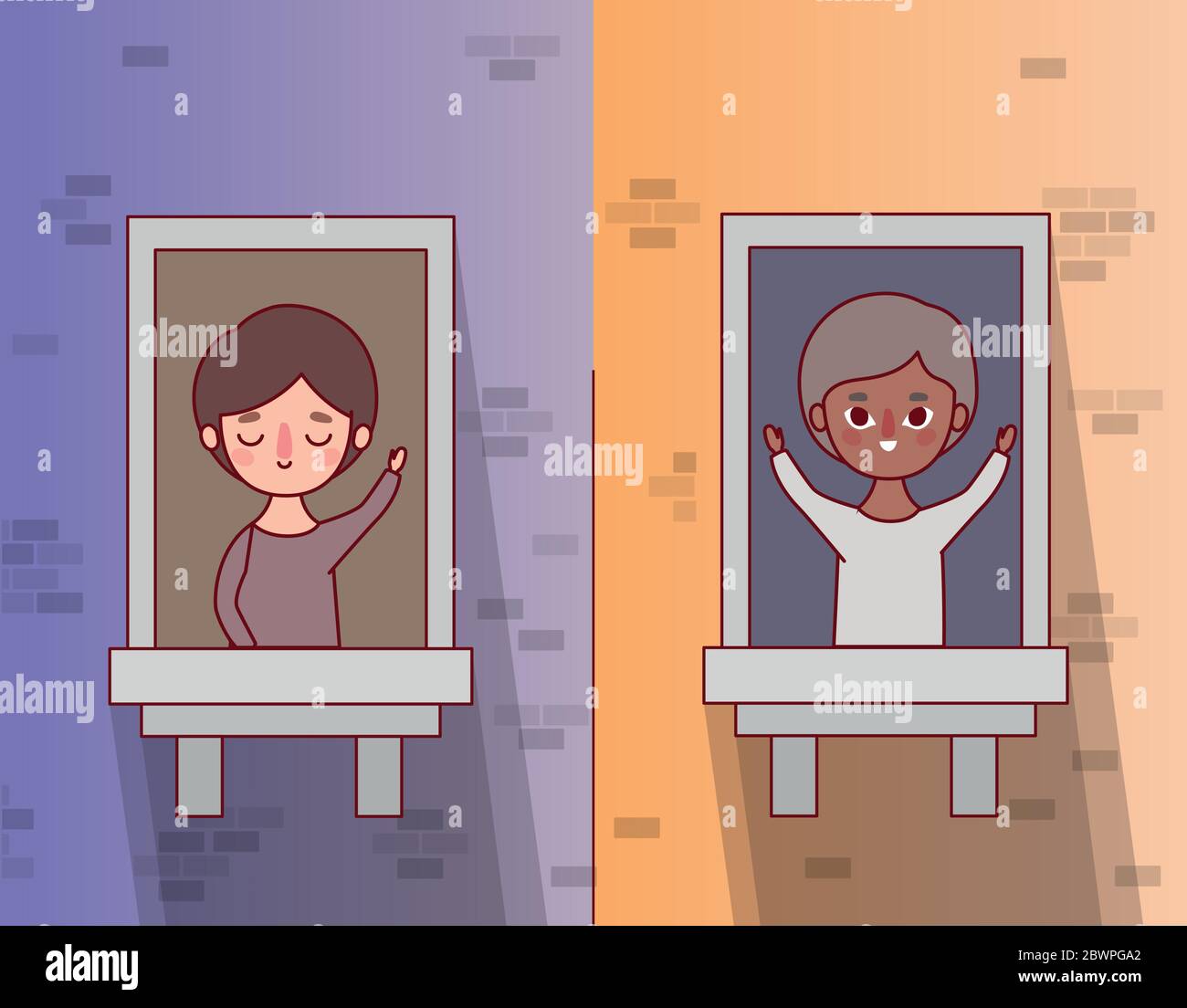 boys kids cartoons at windows vector design Stock Vector Image & Art ...