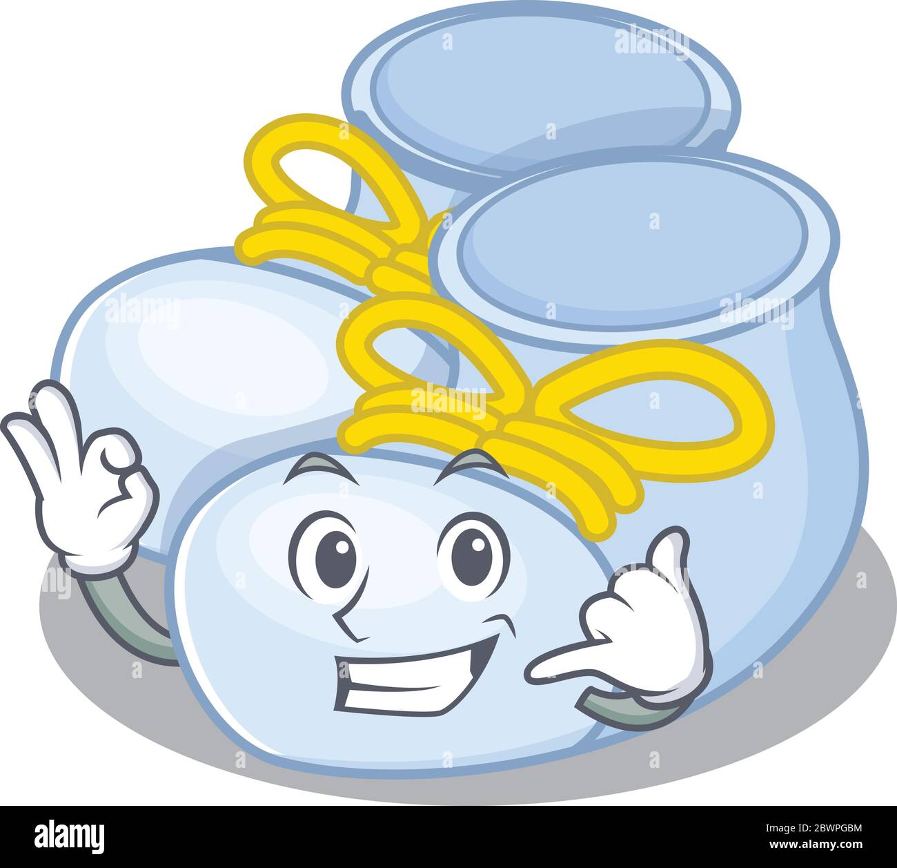 Caricature design of baby boy boots showing call me funny gesture Stock ...