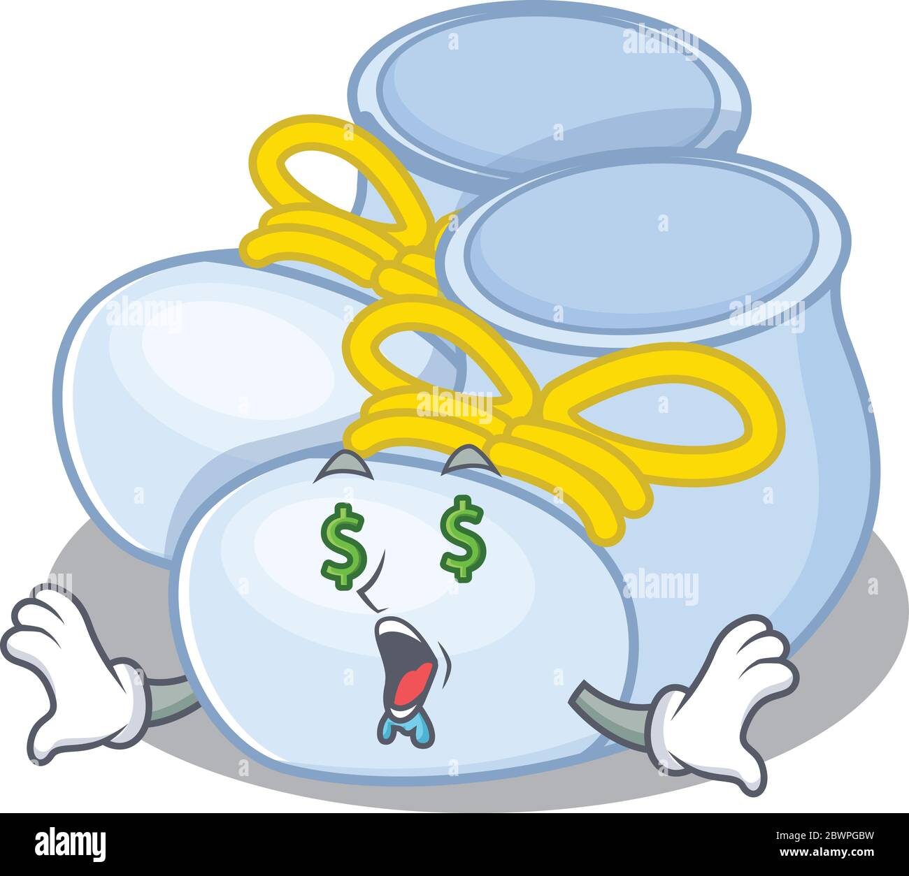 wealthy cartoon character concept of baby boy boots with money eyes ...