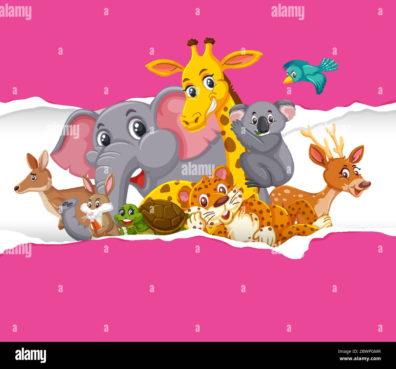 Background template design with wild animals on pink paper illustration ...