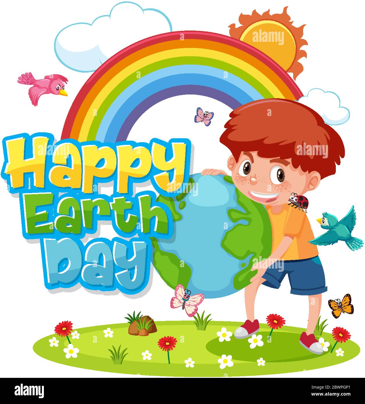 Poster design for happy earth day with happy boy illustration Stock ...