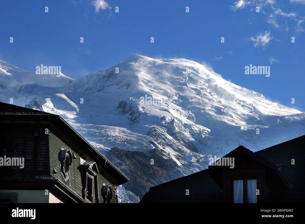 Mont Blanc in French Alps, France. This picture was taken from the Chamonix Village Stock Photo ...