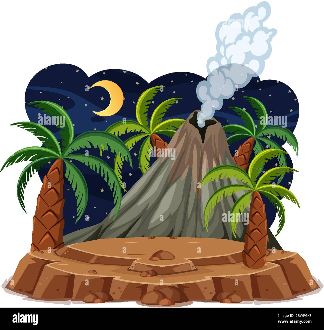 Volcano eruption set cartoon style isolated on white background ...