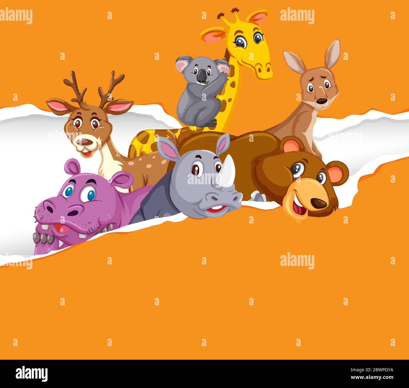 Background template design with wild animals on orange paper ...