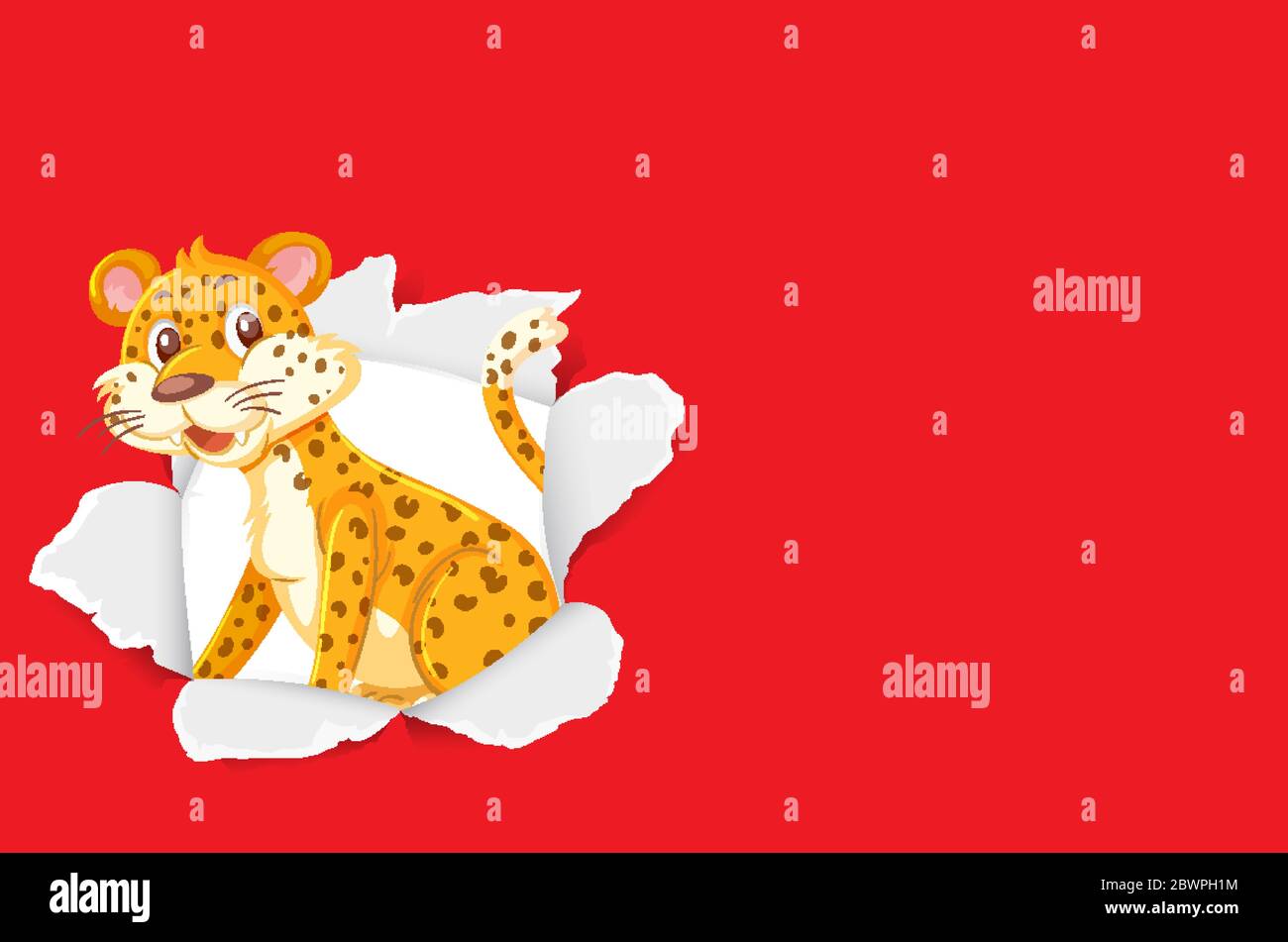 Background template design with wild tiger on red paper illustration ...