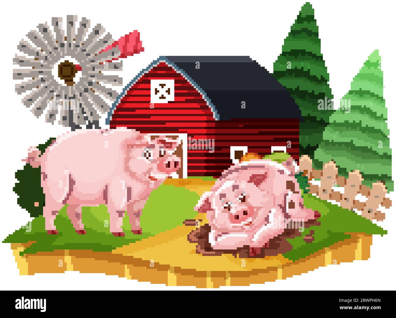 Pig farm cartoon character on white background illustration Stock ...