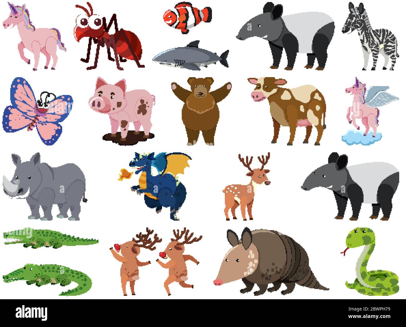 Large set of wild animals on white background illustration Stock Vector ...
