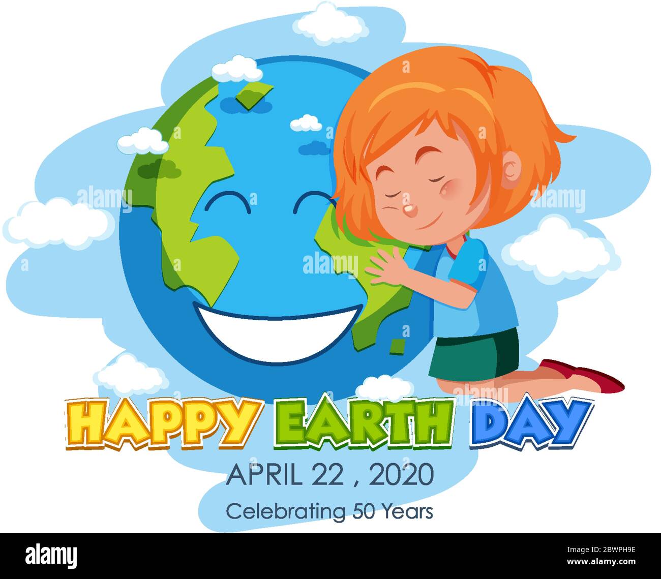 Poster design for happy earth day with girl hugging the earth ...