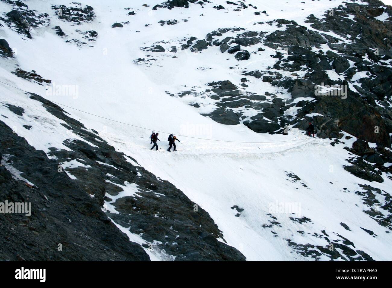 Mountaineers climbing Mont Blanc Gouter Route in French Alps, France ...