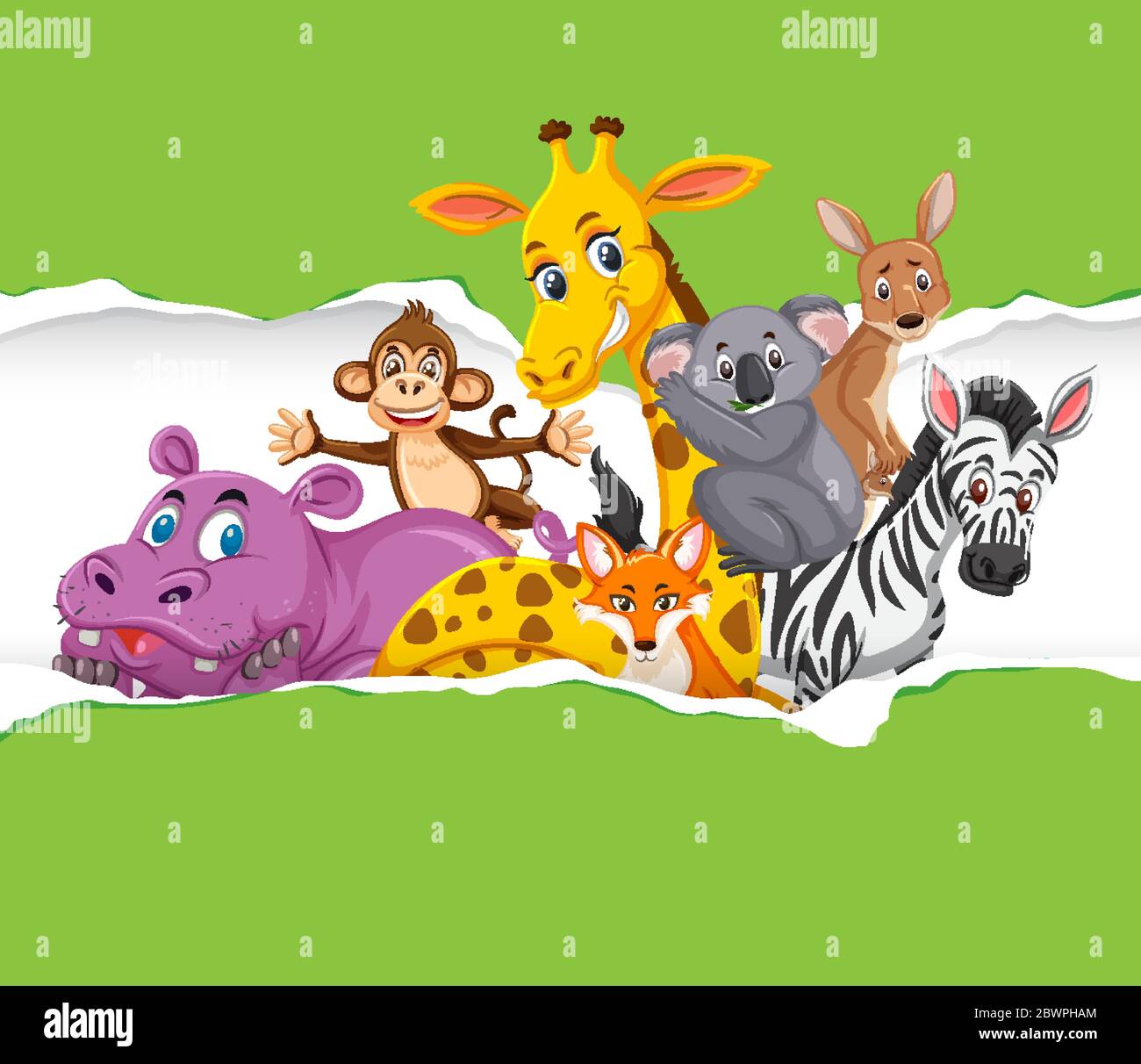 Background template design with wild animals on green paper ...