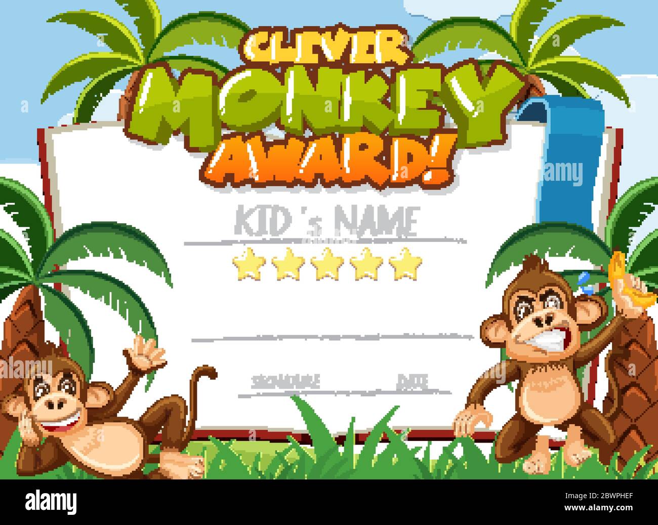 Certificate template design clever monkey award with monkeys in the ...