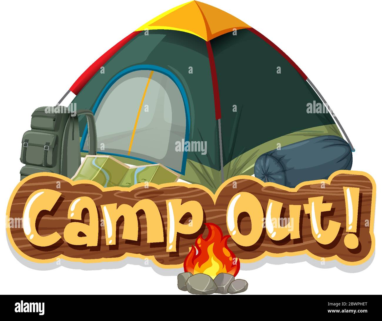 Font design for camp out with tent in the park illustration Stock ...