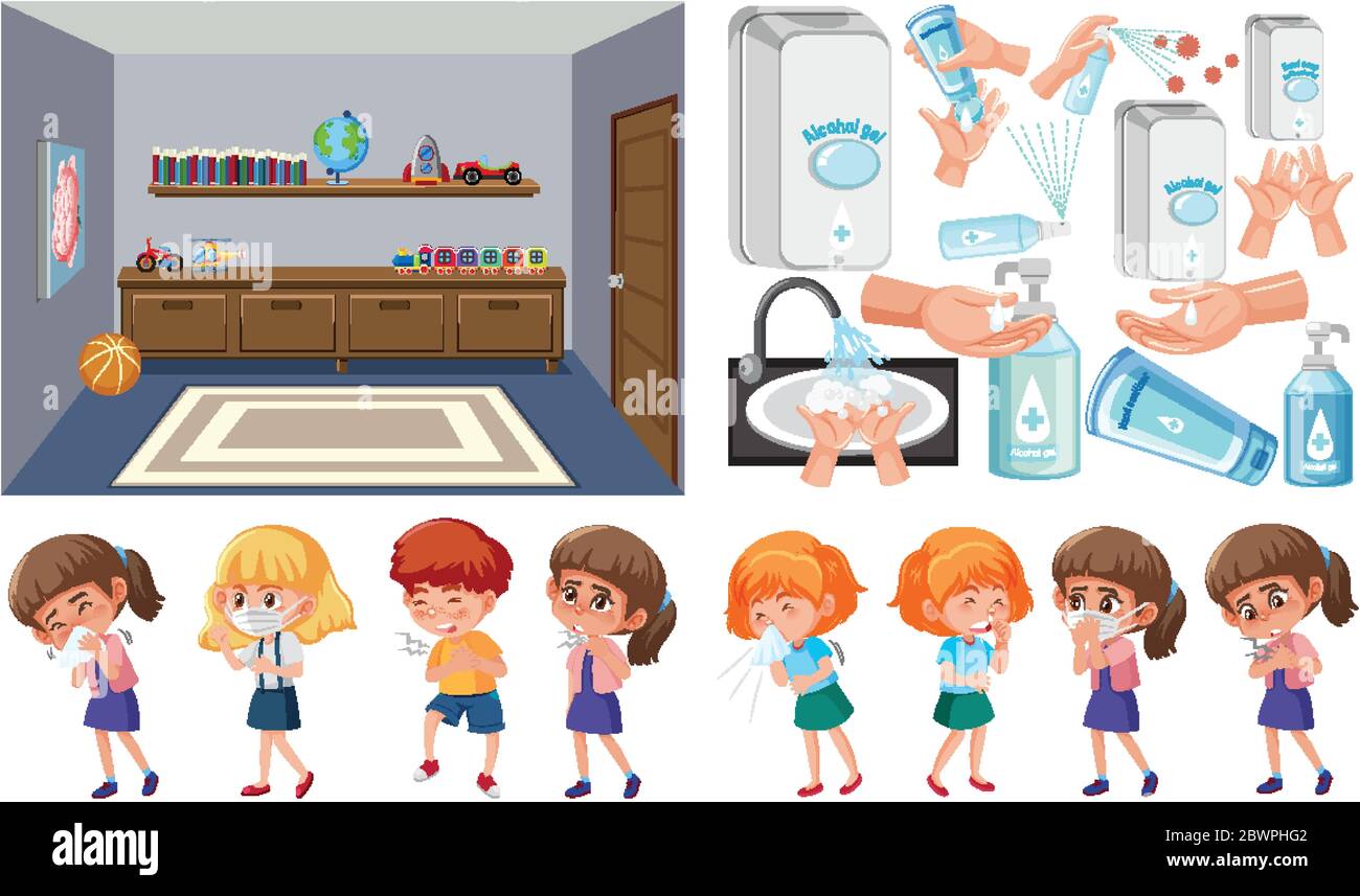 Background scene of classroom and many sick students illustration Stock ...