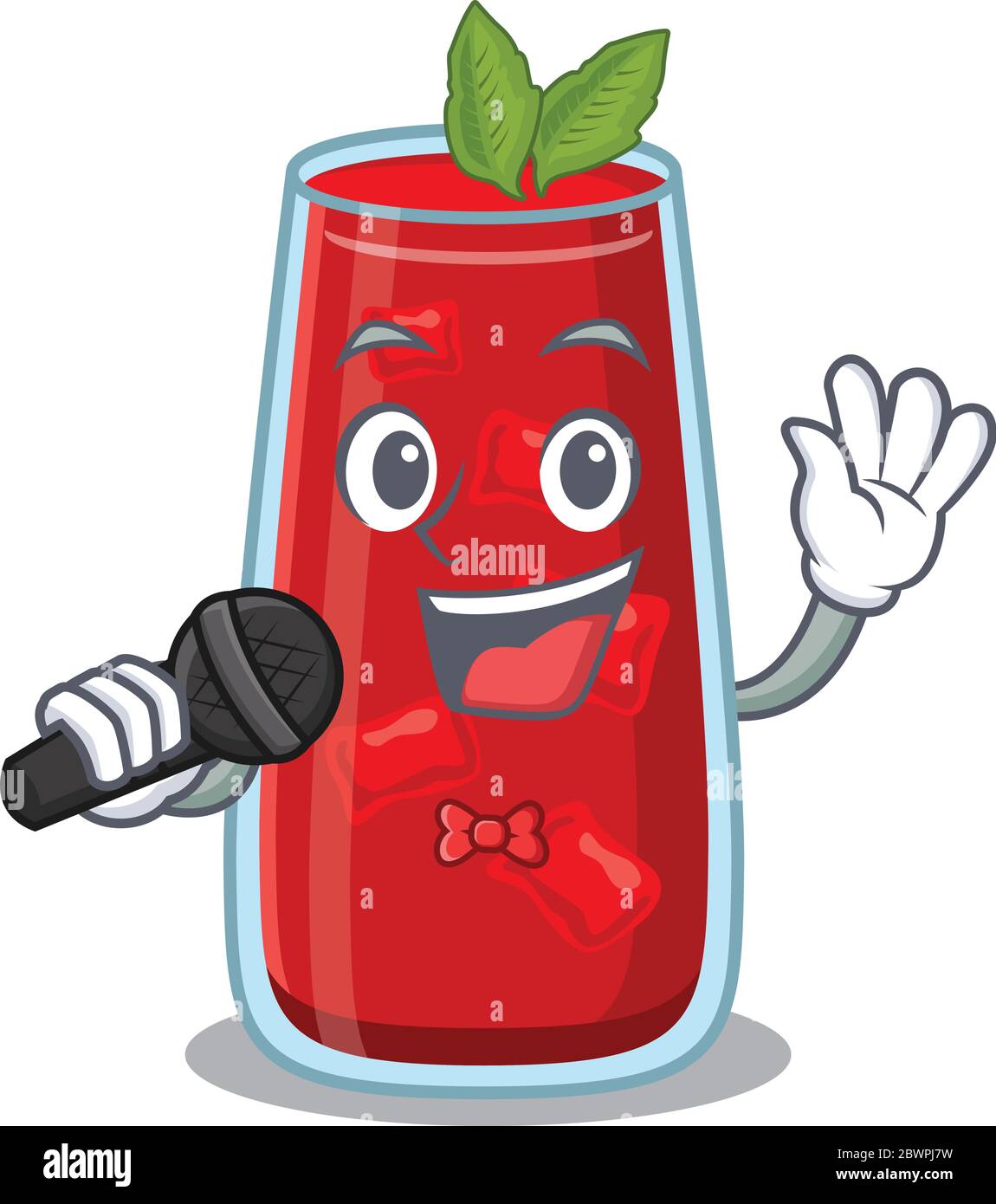 cartoon character of bloody mary cocktail sing a song with a microphone ...