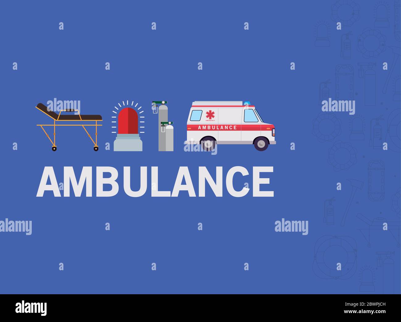 Ambulance stretcher alarm and oxygen cylinders vector design Stock ...