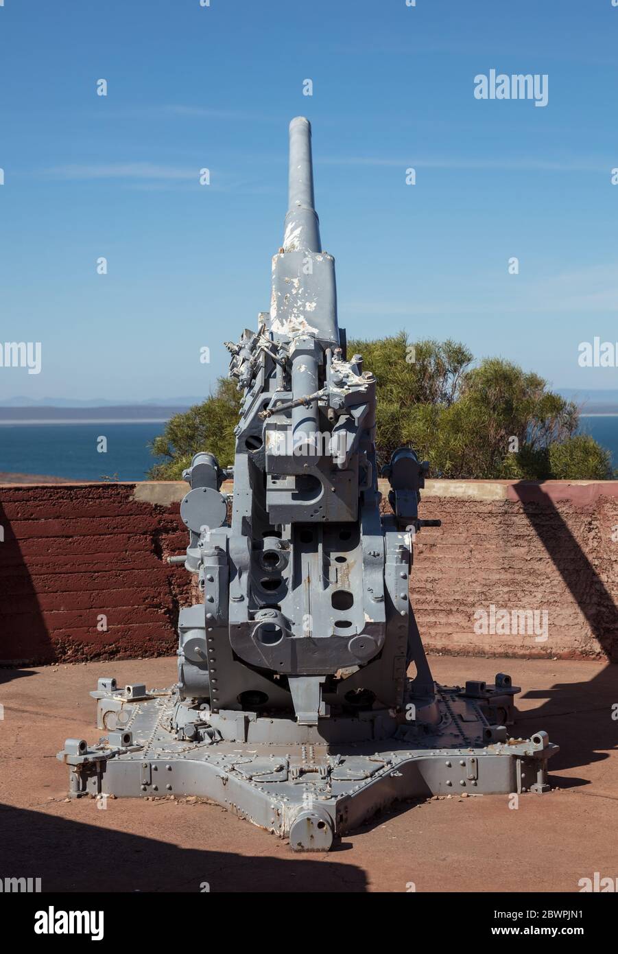 Rear view of the world war II era 3.7 inch anti aircraft gun mounted on ...