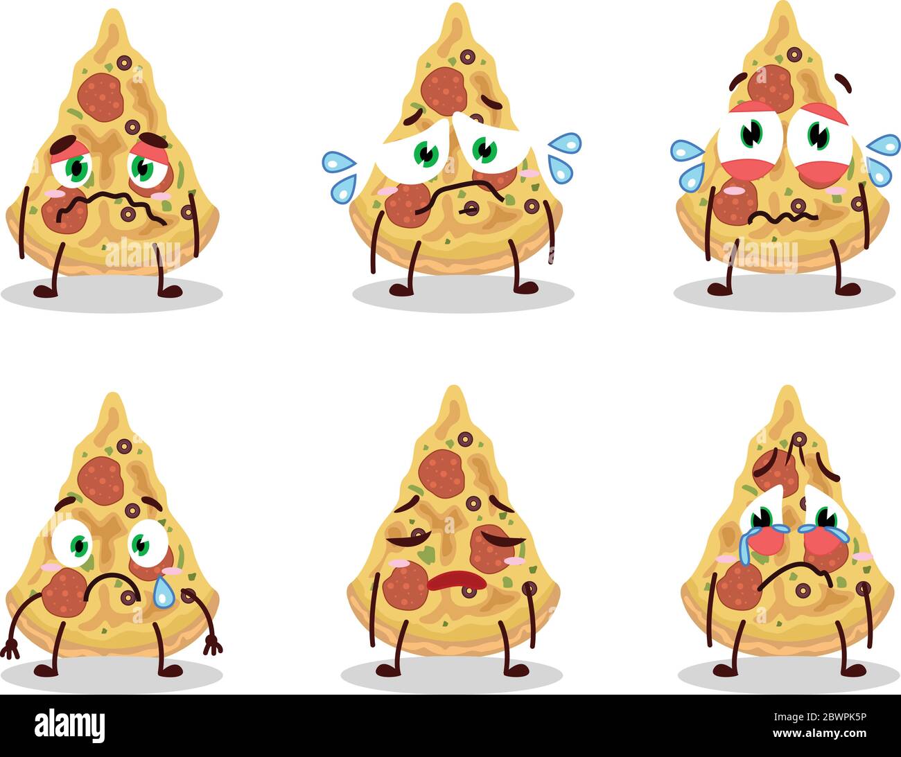 Slice of pizza cartoon character with sad expression Stock Vector Image ...