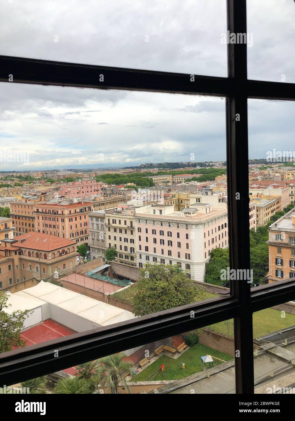 Rome and Vatican city skyline from window of the Vatican Museum in ...