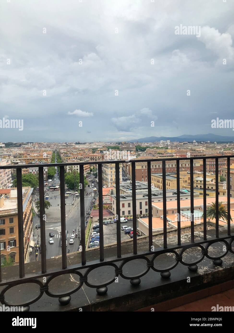 Rome and Vatican city skyline from window of the Vatican Museum in ...