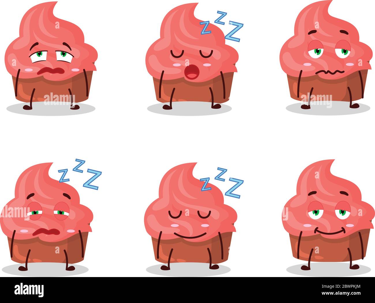 Cartoon character of strawberry cake with sleepy expression Stock ...