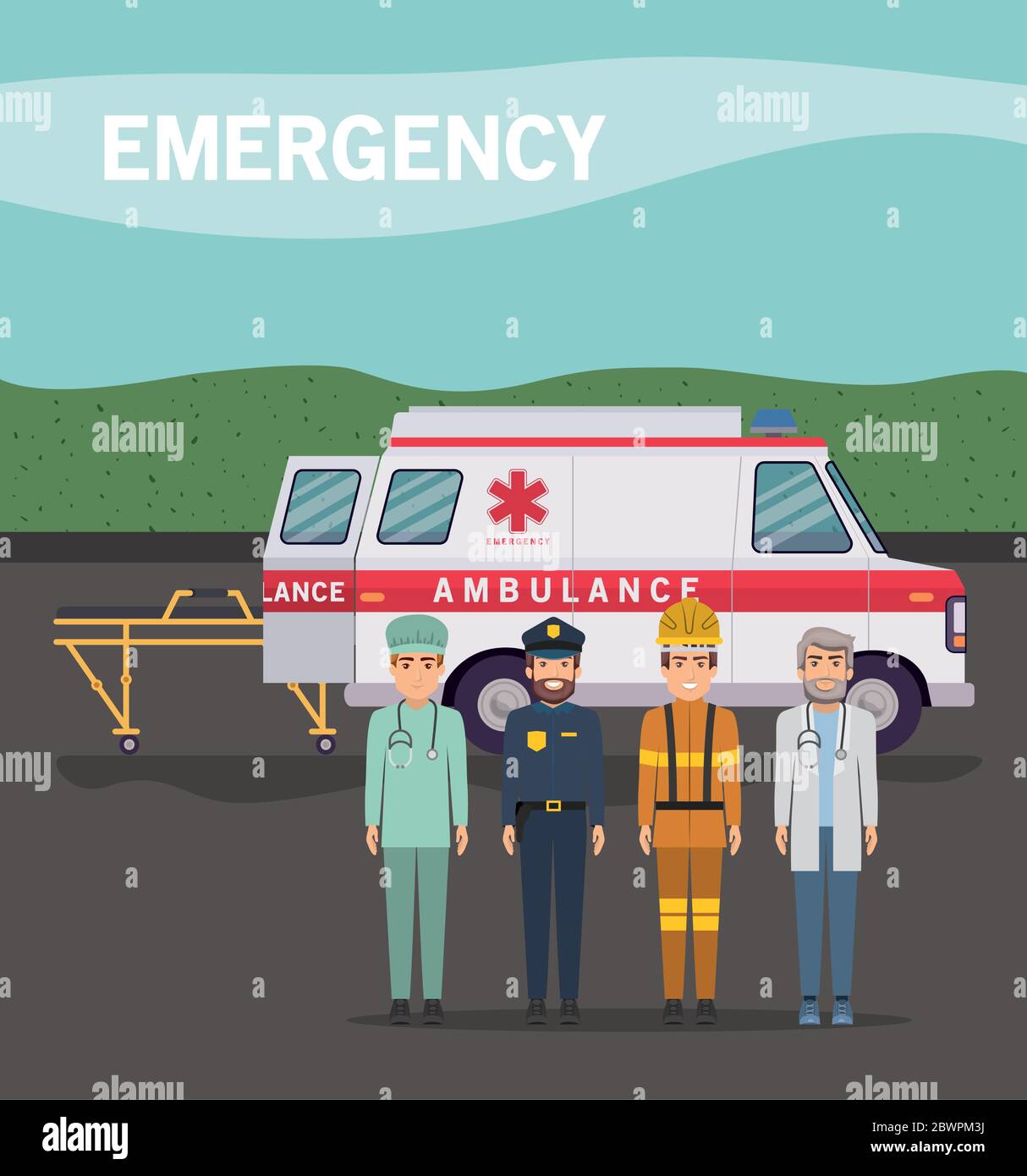 Ambulance paramedic police firefighter and doctor vector design Stock ...