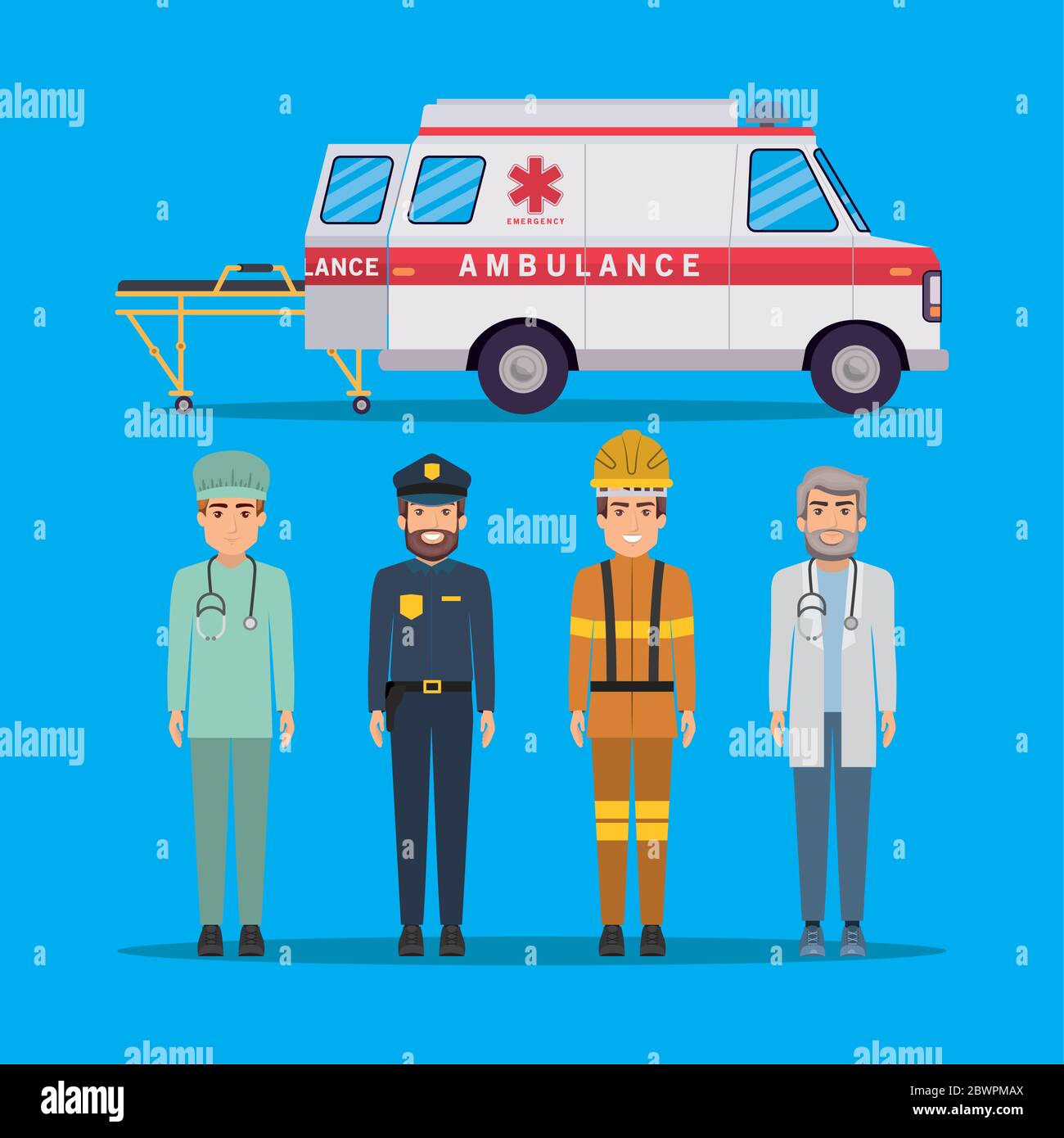 Ambulance paramedic police firefighter and doctor vector design Stock ...
