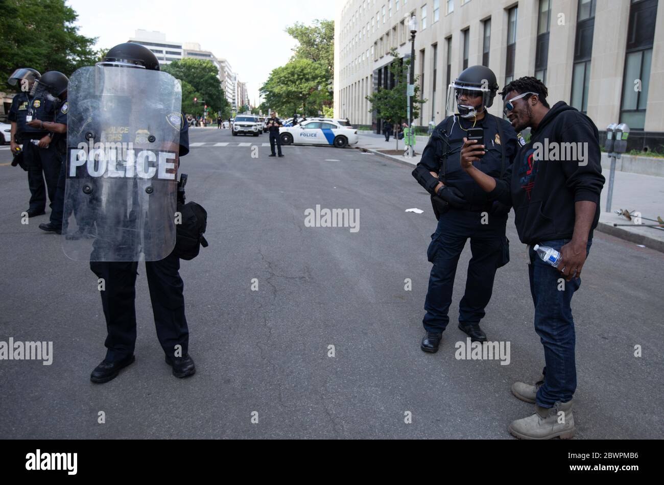 Washington, DC, USA. 2nd June, 2020. a man taking a selfie with a ...