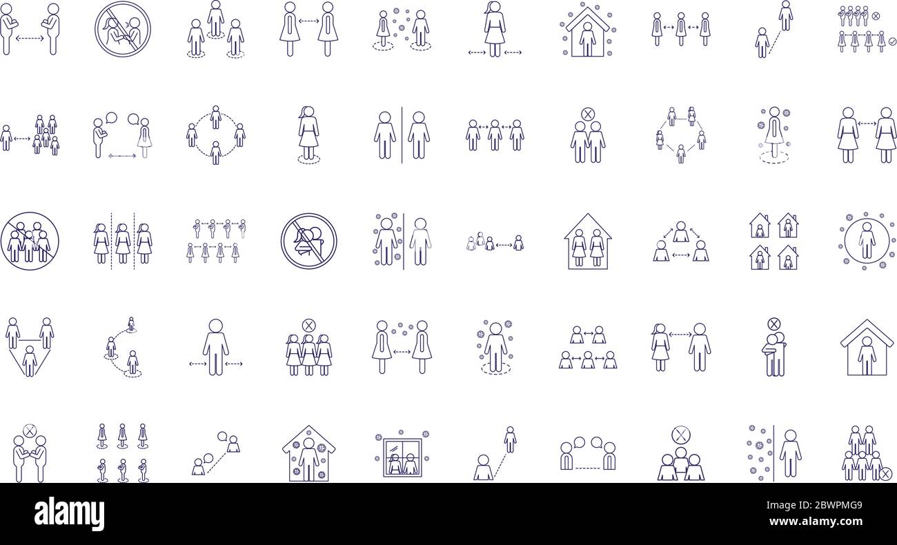 Social distancing line style icon set vector design Stock Vector Image ...
