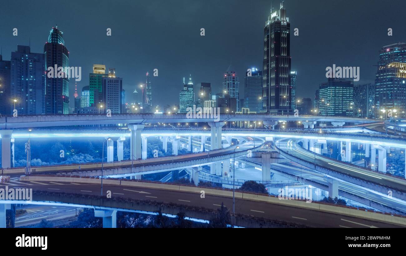 aerial view of buildings and highway interchange in Shanghai city Stock ...
