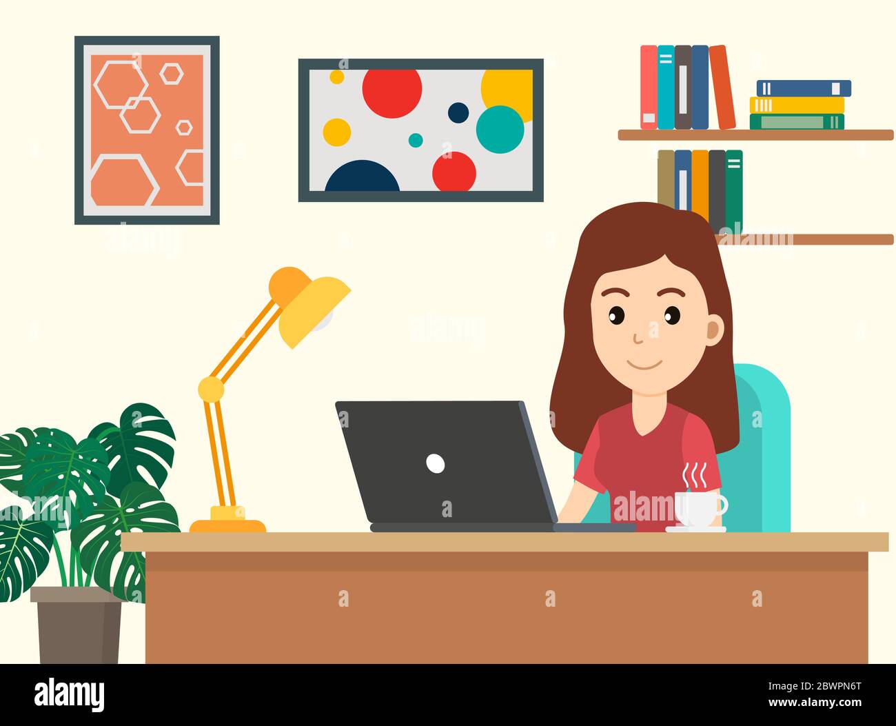 Girl freelancer coffee home Stock Vector Images - Alamy